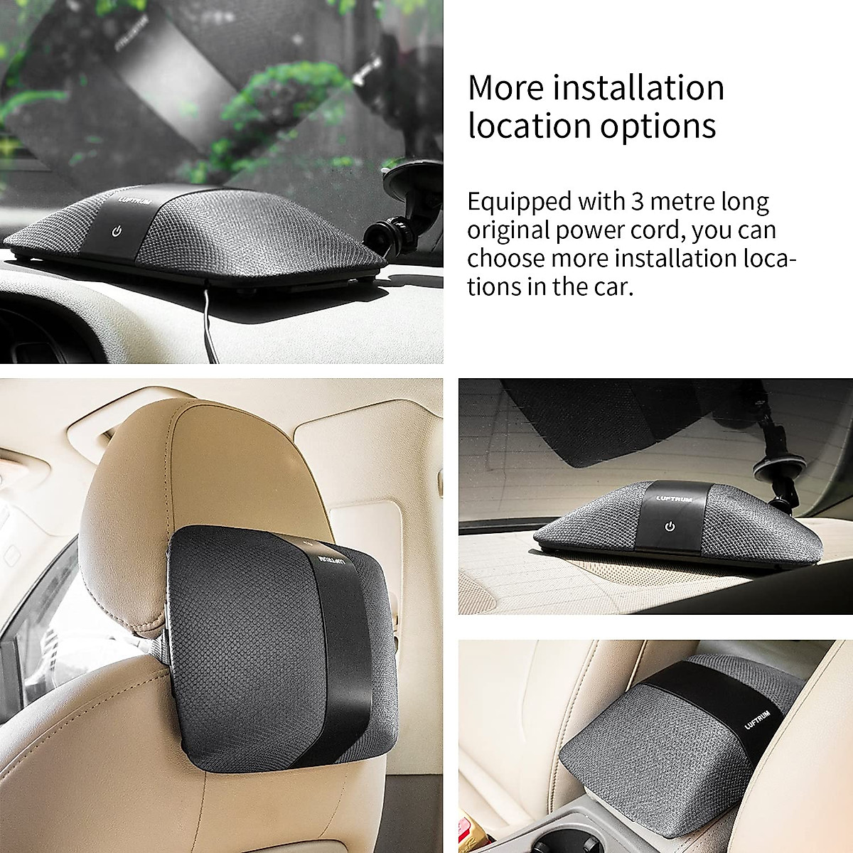 LUFTRUM Portable Car Air Purifier with Double-Rotating Air Purification Duct for Cleans Air, Collect Dust, Remove Odor, Quiet 99.9% Removal to 0.1 Microns, Ideal for Your Love Vehicle(Grey)