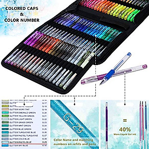 Glitter Gel Pens, Glitter Pen with Case for Adults Coloring Books, 160 Pack Artist Colored Gel Markers with 40% More Ink for Drawing Scraobooking Writing Doodling