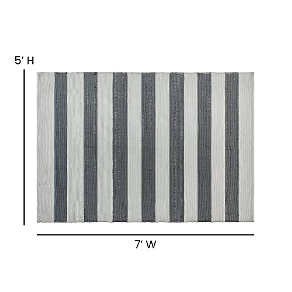 Flash Furniture Melissa Indoor/Outdoor Area Rug - Grey & White - Cabana Striped - 5' x 7' - Stain Resistant