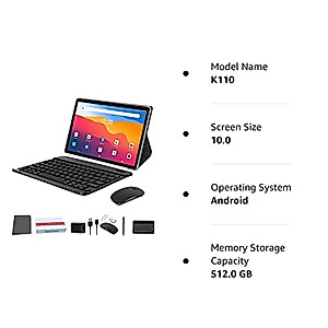 2023 Newest 2 in 1 Tablet 128GB Storage+1TB Expand 10 inch Tablets, 2.4G&5G WIFI Tablet PC, Android Tablet with Keyboard, Octa Core, HD Touchscreen,13MP Dual Camera, GMS Tablet with Case Mouse (Gray)