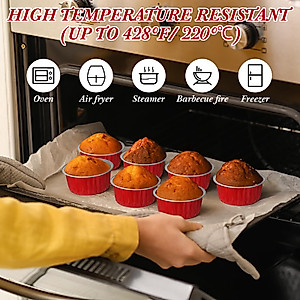 Gejoy 400 Pcs Disposable Ramekins 5 oz Aluminum Foil Baking Cups with Lids Mini Creme Brulee Cupcake Liners Muffin Pans Flan Mold Dessert Tin Container for Wedding Birthday Party(Red)