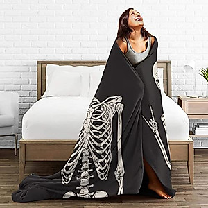 Skeleton Posing SiolatedThrow Blanket Cozy Soft Warm Lightweight Flannel Fleece Blankets for Bed Sofa Couch