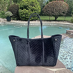lemonbella Large Tote Bag, Neoprene Velvet Tote, Womens Tote Bag, Large Neoprene Tote, Tote with WristleT