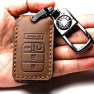 DLUBCZ Keychain Fob Cover Case Compatible with Honda Keyless Remote Control for Civic Accord Pilot CRV HRV CRZ Odyssey Ridgeline JED Crosstour Crider and Spirior etc. (C-Brown)