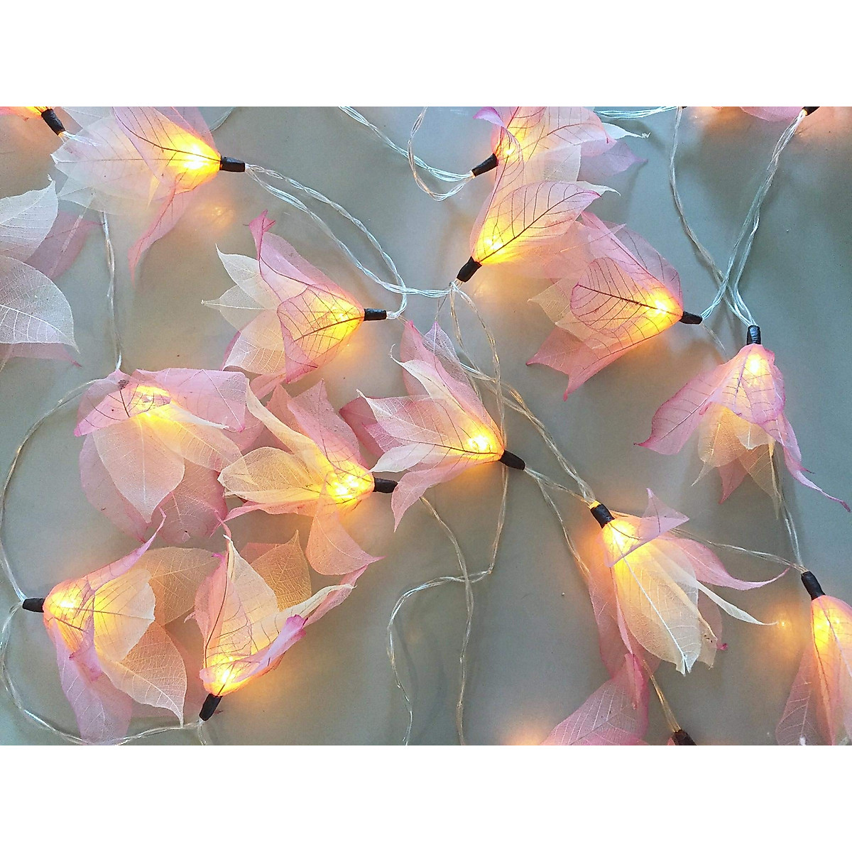 20 LED String Lights Pink Flower Fairy String Lights Leaves for Bedroom Window Curtain String Light Wedding Party Garden Outdoor Indoor Wall Decorations, Diameter 10cm (Long 9ft)