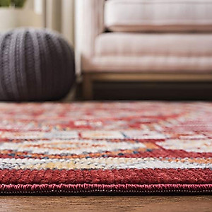 SAFAVIEH Farmhouse Collection 3' x 5' Red / Ivory FMH814Q Moroccan Boho Tassel Area Rug