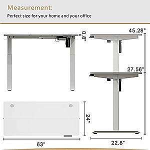Meilocar Height Adjustable Electric Standing Desk, Sit Stand Computer Desk with Memory Controller, Home Office Workstation Stand up Desk with Splice Board, 63" x 24" Tabletop (White Top + White Frame)