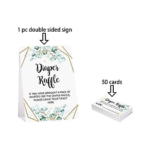 Doreen's Boutique Diaper Raffle Tickets and Sign Shower Games, Decorations, Party Favors for Showers – 1 Sign, 50 Cards per Pack(DIAPER-B009)