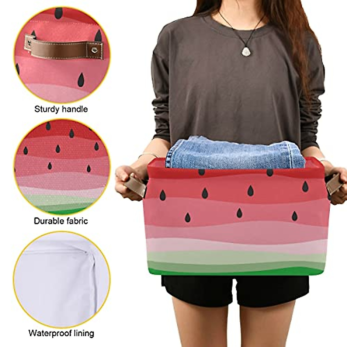 Rectangular Storage Bin Fresh Fruit Watermelon Basket with Handles - Nursery Storage, Laundry Hamper, Book Bag, Gift Baskets