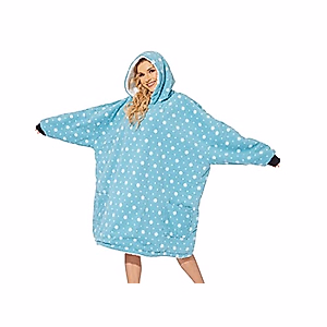 Wearable Blanket Hoodie,Super Soft Warm Oversized Blanket Sweatshirt Flannel Sherpa Blanket with Giant Pocket for Men Women Teens Friends (Blue Snowflake)