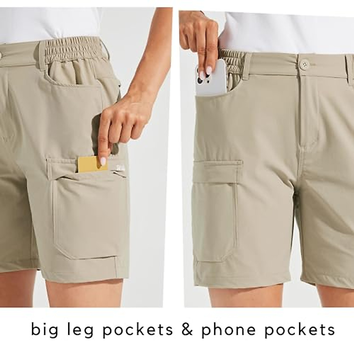 Willit Women's 7" Hiking Shorts Active Cargo Shorts Outdoor Quick Dry Summer Shorts with Pockets Water Resistant Khaki L