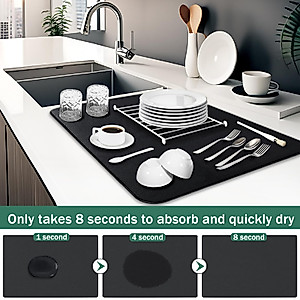 WIFER Dish Drying Mat for Kitchen Counter, Large 24"x 16"Hide Stain Rubber Backed Absorbent, Quick Drying, Non-Slip, Easy to Clean, Perfect Coffee Mat Coffee Bar Accessory & Under Appliance Mat Black