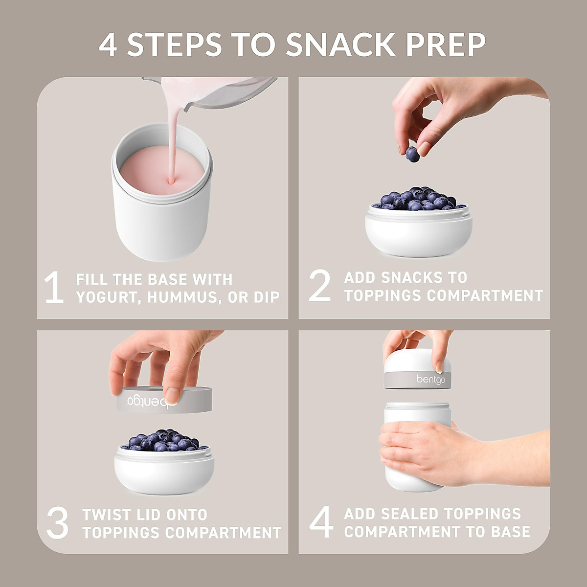 Bentgo Snack Cup - Reusable Snack Container with Leak-Proof Design, Toppings Compartment, and Dual-Sealing Lid, Portable & Lightweight for Work, Travel, Gym - Dishwasher Safe (White)