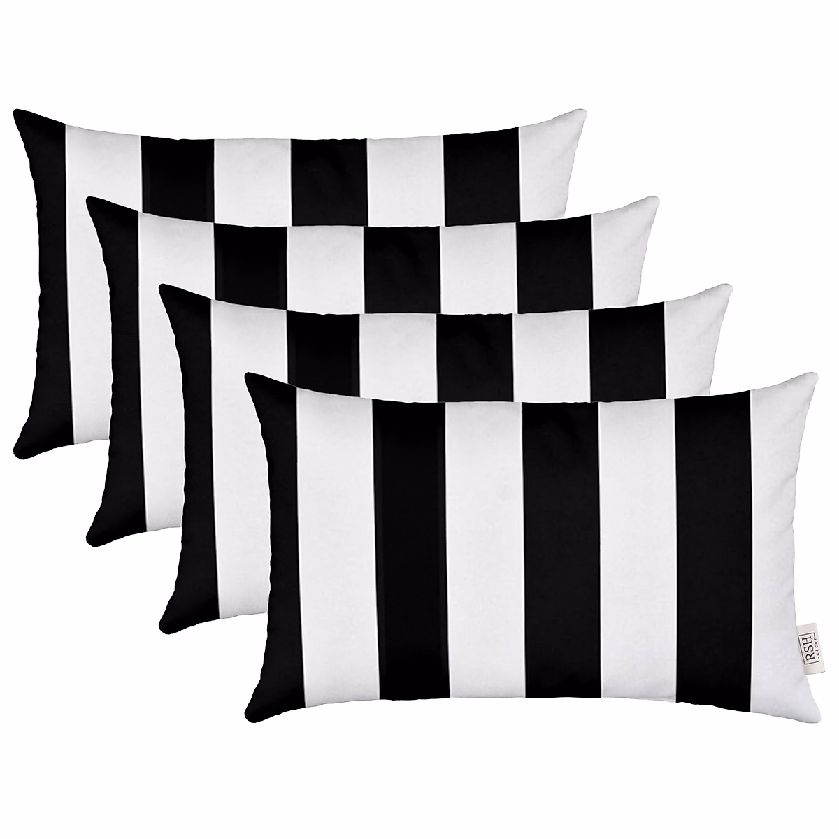 RSH DECOR: Lumbar Throw Pillows Set of 4 | 20” x 12" | All-Weather Spun Fabric | Water and Fade-Resistant | Outdoor Support Pillows for Patio Furniture | Black & White Stripe