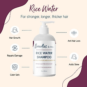 Bundles & Bits Rice Water Shampoo, Conditioner, Serum for Hair Growth I Strengthening Hair I Plant-based, Sulfate Free, 3pc Set
