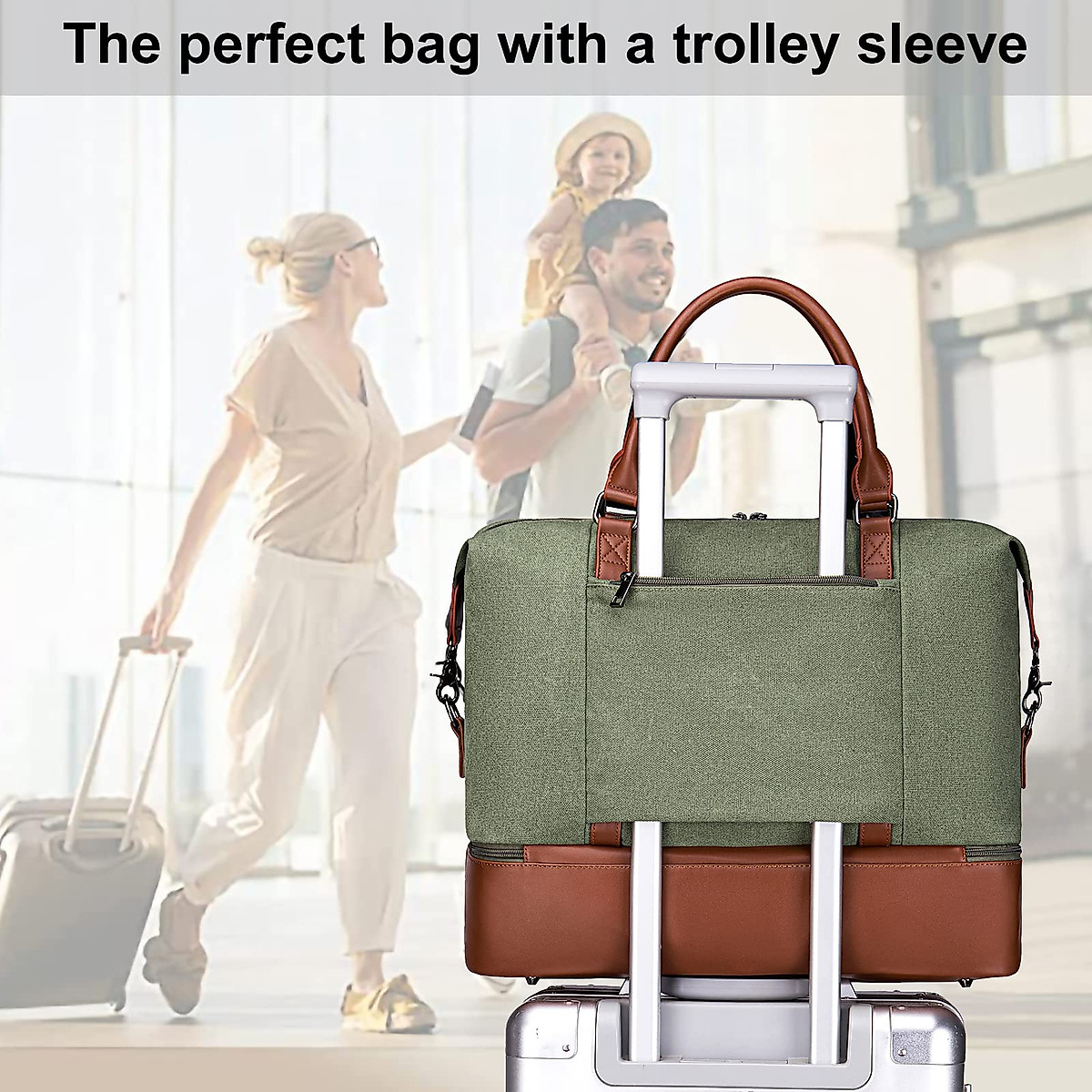 Bluboon Women Ladies Carry-on Tote Weekender Bag with Shoe Compartment, Canvas Overnight Travel Duffle Bag in Trolly Handle