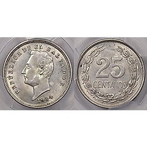 1944 SV El Salvador 1944 25 Centavos PCGS AU 58 PI0060 DE FAIR