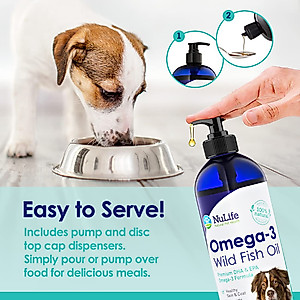 Liquid Fish Oil for Dogs with Omega 3, 6 & 9 Fatty Acids, Wild Caught from Iceland, Skin and Coat Supplement for Shedding, Itchy Skin, Allergies, Brain and Heart Health, Rich in EPA + DHA - 16 oz