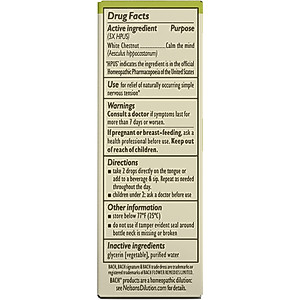 Bach Original Flower Remedies, White Chestnut for Calming Repetitive Thoughts (Non-Alcohol Formula), Natural Homeopathic Flower Essence, Holistic Wellness, Vegan, 10mL Dropper