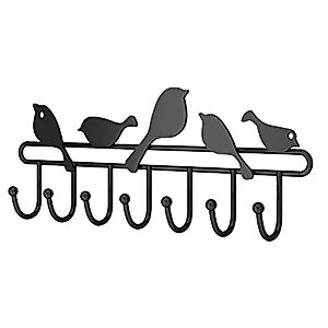 LIFKOME Vintage Wall- Mounted Coat Rack with 7 Hooks, 5 Birds Wall Mount Key Holder, Black Metal Key Rack Hanger, Multi- Hanger Hook for Kitchen Bathroom Bedroom Hallway