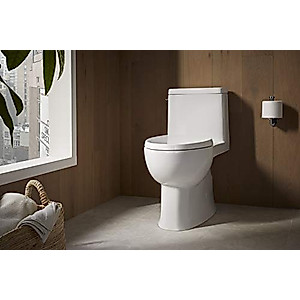 KOHLER 78080-0 Reach Comfort Height Chair Height One-Piece Compact Elongated Toilet with Skirted Trapway, Left-Hand Trip Lever, 1.28 GPF