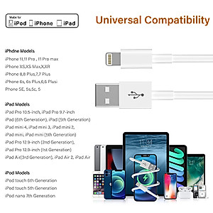 [Apple Certified] iPhone Charger 1 ft 5 Pack, Lightning to USB Cable 1 Foot, Long Fast iPhone Charging Cables Cord for iPhone 13 Pro Max/12 Mini/11/XR/Xs/X/8/7/6/iPad Pro/Air/Mini-1Feet White
