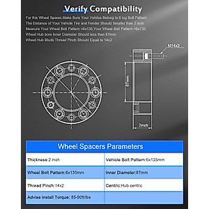 ECCPP 2" inch 6 Lug Hubcentric Wheel Spacers 6x135mm to 6x135mm 87mm CB fits for Ford Expedition for Ford for F-150 for Lincoln Navigator for Lincoln Mark LT with 14x2 Studs-2PCS