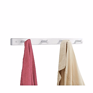 iDesign Wooden Wall Mount 4-Peg Coat Rack for Hanging Jackets, Leashes, Purses, Hats, Scarves, Bags in Mudroom, Kitchen, Office, 21.5" x 1.6" x 3.1", White