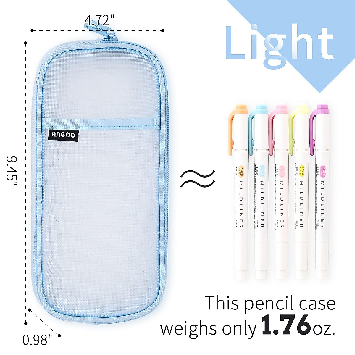 EASTHILL Grid Mesh Pen Pencil Case with Zipper Clear Makeup Color Pouch Cosmetics Bag Multi-Purpose Travel School Teen Girls Transparent Stationary Bag Office Organizer Box for Adluts(Blue)