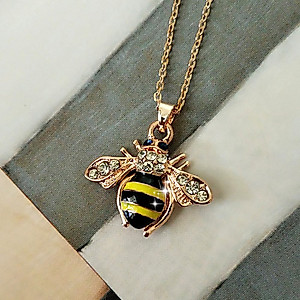 Figaro Design Elegent Crystal Yellow Little Bee Colored Glaze Drip Honey Bee Little Bumblebee Pendant Necklace