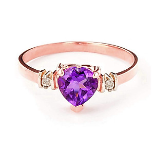 Galaxy Gold GG 14k Gold Ring with Genuine Diamonds and Natural Heart-shaped Purple Amethyst (rose-gold, 8.5)