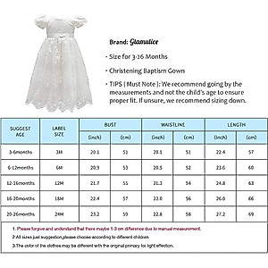 Glamulice Baby Girls Flower Christening Baptism Dress Formal Party Special Occasion Dresses for Toddler Light Ivory White 3-6 Newborn Birthday Holiday Wedding Pageant Gowns Lace Shoes & Hat Event 3M