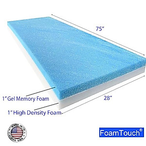 FoamTouch 2" Height x 28" Width x 75" Length Camper/RV bunk Mattress with Gel Memory Foam -No Cover