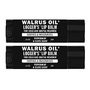 WALRUS OIL - Logger's Lip Balm, 2-Pack, 100% Vegan, Made with Candelilla Wax, Almond Oil, Coconut Oil, Jojoba Oil, and Natural Ingredients.