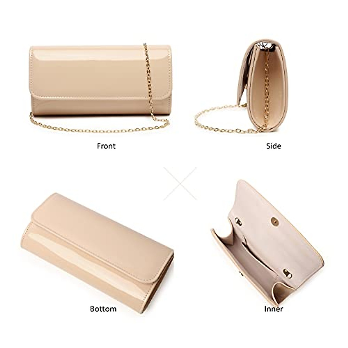 Patent Leather Envelope Clutch Womens Evening Handbag Stylish Shoulder Bag Purse for Christmas Wedding Party Prom (Nude-C) Standard