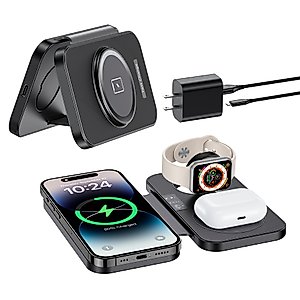 3 in 1 Charging Station for Multiple Devices Apple, XooFly Wireless Magnetic Travel Charger for Multiple Devices, Phone Charger Pad for iPhone 15 14 13 12 Pro Max Plus Mini, iWatch, Wireless Earbuds