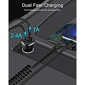 USB C Car Charger, 3.4A Cigarette Lighter Fast Charging Adapter with 3ft USB-C Coiled Cable for Google Pixel 7 Pro 6a 6 5a 4 XL 3, Galaxy S23 Ultra S22 S21 A14 5G A13 A03s A51, iPhone 14 13, Car Plug
