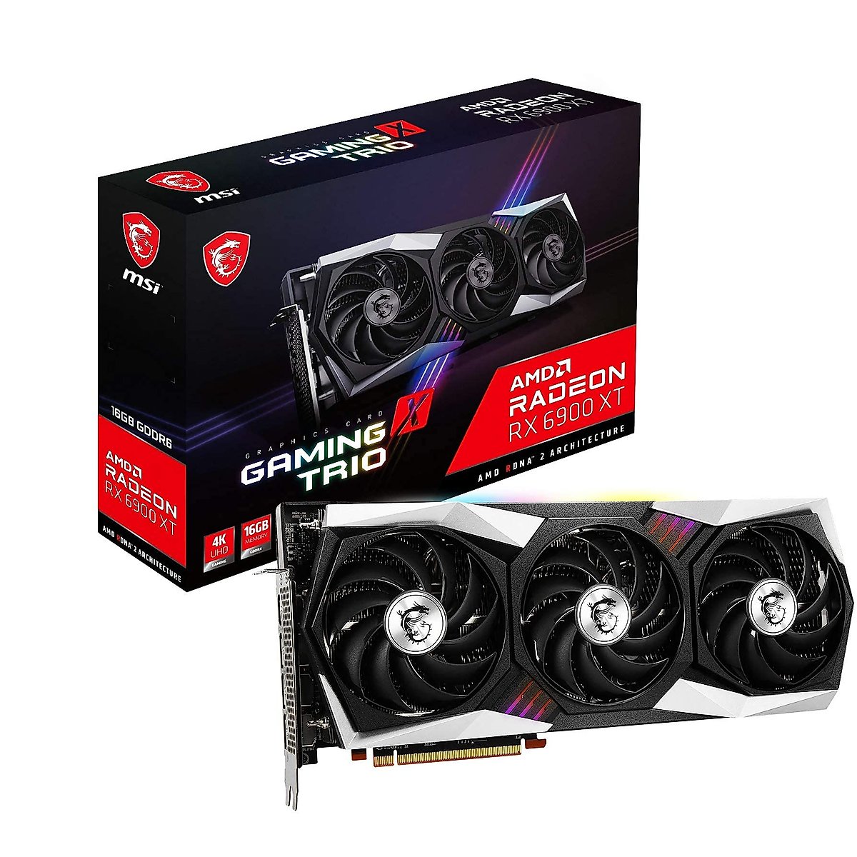 MSI Gaming Radeon RX 6900 XT Boost Clock Up to 2340 MHz 256-bit 16GB GDDR6 DP/HDMI Triple Torx 4.0 Fans FreeSync DirectX 12 VR Ready RGB Graphics Card (RX 6900 XT Gaming X Trio 16G) (Renewed)