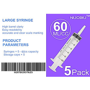 Blunt Tip Liquid Syringe Without Needle - Resin Refilling Glue Lube Liquid Plastic Syringes, 5 Pack 60 ml/cc Syringes for Lip Gloss Base Ink Precision Oil Craft Applicator