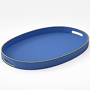 American Atelier Blue Serving Tray with Gold Trimming | Oval Serving Tray with Handles | Trays for Serving Food, Coffee, Tea, and More | Classic Oval Coffee Table Tray in Cobalt Blue