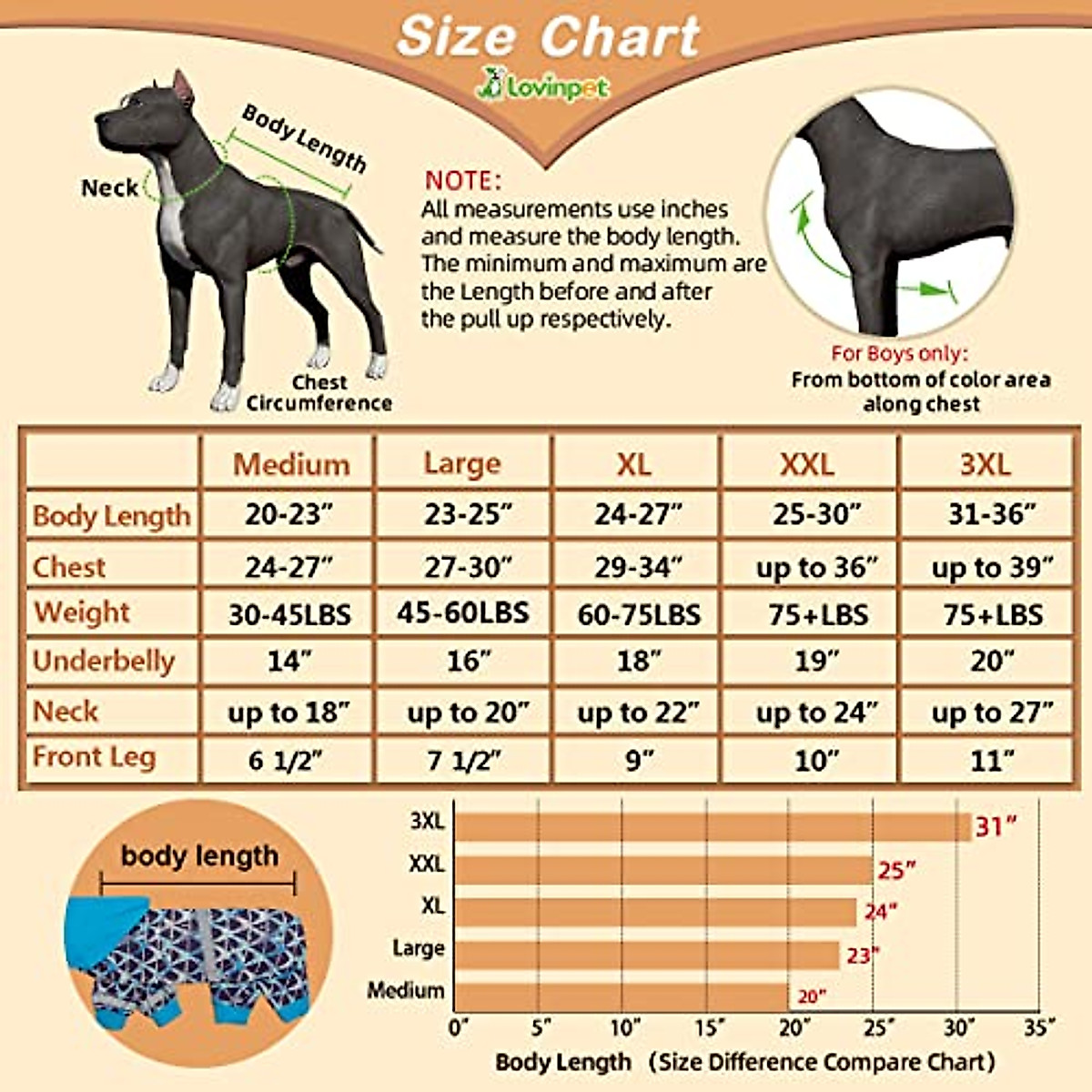 LovinPet Large Pitbull Dogs Onesies - Wound Care/Post Surgery Dog Clothes,Anxiety Relief Shirt for Dogs, Large Breed Dog Jammies, Lightweight Stretchy,Reflective Stripe,Brown Shark Print, Pet PJ's/XL