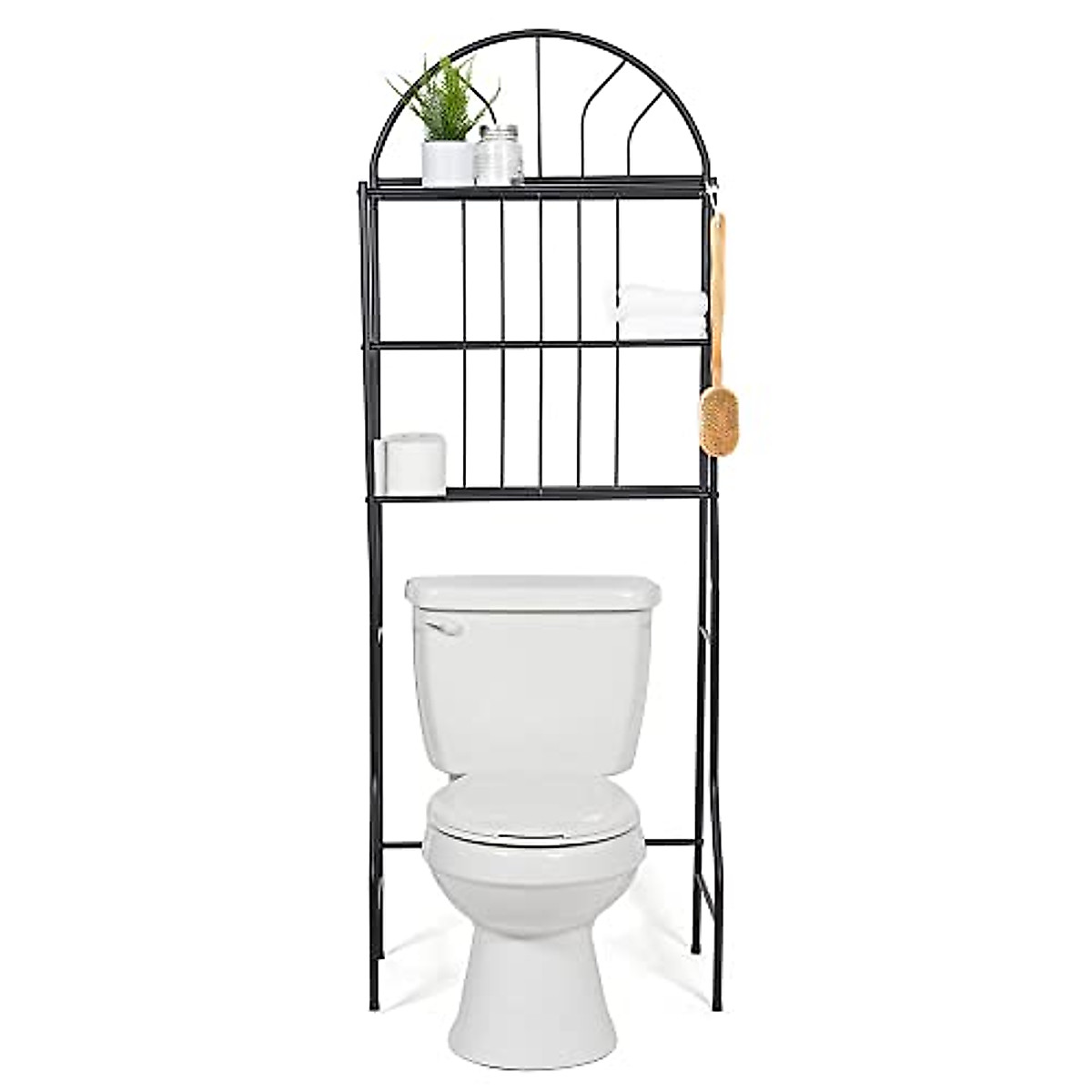 Home Basics Steel Space Saver for Bathroom (Black) | Bathroom Space Savers for Tissues, Towels, Makeup, and Beauty Supplies | Space Saver Bathroom with 3 Shelves and Non-Skid Feet