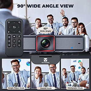 VITADE 4K Webcam with AI-Powered Framing,Remote Control Web Camera/10X Digital Zoom 4k 30fps Web cam with USB 3.0 HDR/Dual Noise Cancelling Microphones for PC Mac, Streaming, Video Call, Zoom, Skype