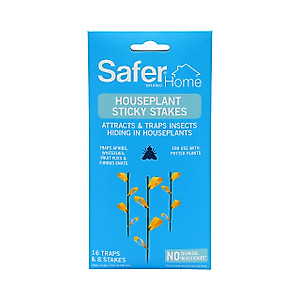 Safer Brand Home SH5026 Houseplant Sticky Stake Insect Traps for Indoor Plants - 16 Traps Included - Controls Aphids, Whiteflies, Fruit Flies, Fungus Gnats, and Other Insects