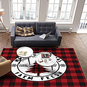 Christmas Area Rugs Living Room Floor Mat Merry Christmas Farm Xmas Tree Snowflake Red Plaid Collection Non-Slip and Washable Carpets for Indoor Bedroom Kids Room Home Decor, 2.7x5 Feet