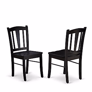 East West Furniture DLDL3-BLK-W 3 Piece Dining Room Furniture Set Contains a Round Kitchen Table with Dropleaf and 2 Dining Chairs, 42x42 Inch, Black