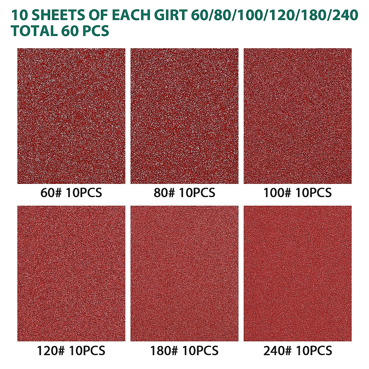 60PCS Triangular Sander Sandpaper, HYCHIKA Detail Sander Sandpaper Assorted 60/80/100/120/180/240 Grits with 6 Holes for Wood Sanding, Fit 3.92inch Qscillating Multi Tool Sander Machine