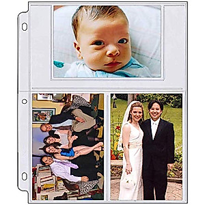 PhotoSMART Photo/Postcard Page for 3-Ring Binders - Archival-Safe Plastic - Three 4" x 6" Pocket - Holds six Photos/Postcards - 25 Pack - ACS-253T Store & Protect