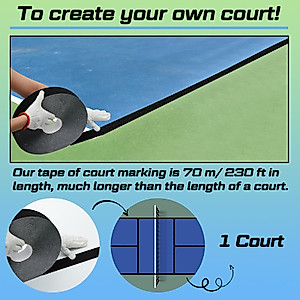 Amylove 230 Ft Driveway Basketball Tape Outdoor Court Tape Adhesive Court Marking Tape Court Lines for Tennis Badminton Parking Floor Pavement Driveway Indoor, 2 in Wide (Black, PVC)