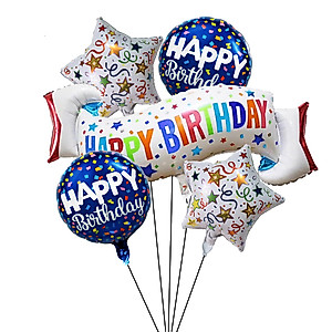 Birthday Decoration Set Colorful Happy Birthday Banner Balloon,Star and Circle Mylar Foil Balloon for Girls Boys Kids & Adults Birthday Decorations and Party Supplies 5PCS